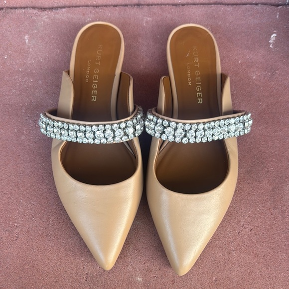Kurt Geiger | Shoes | Kurt Geiger Tan Crystal Embellished Mules | Poshmark